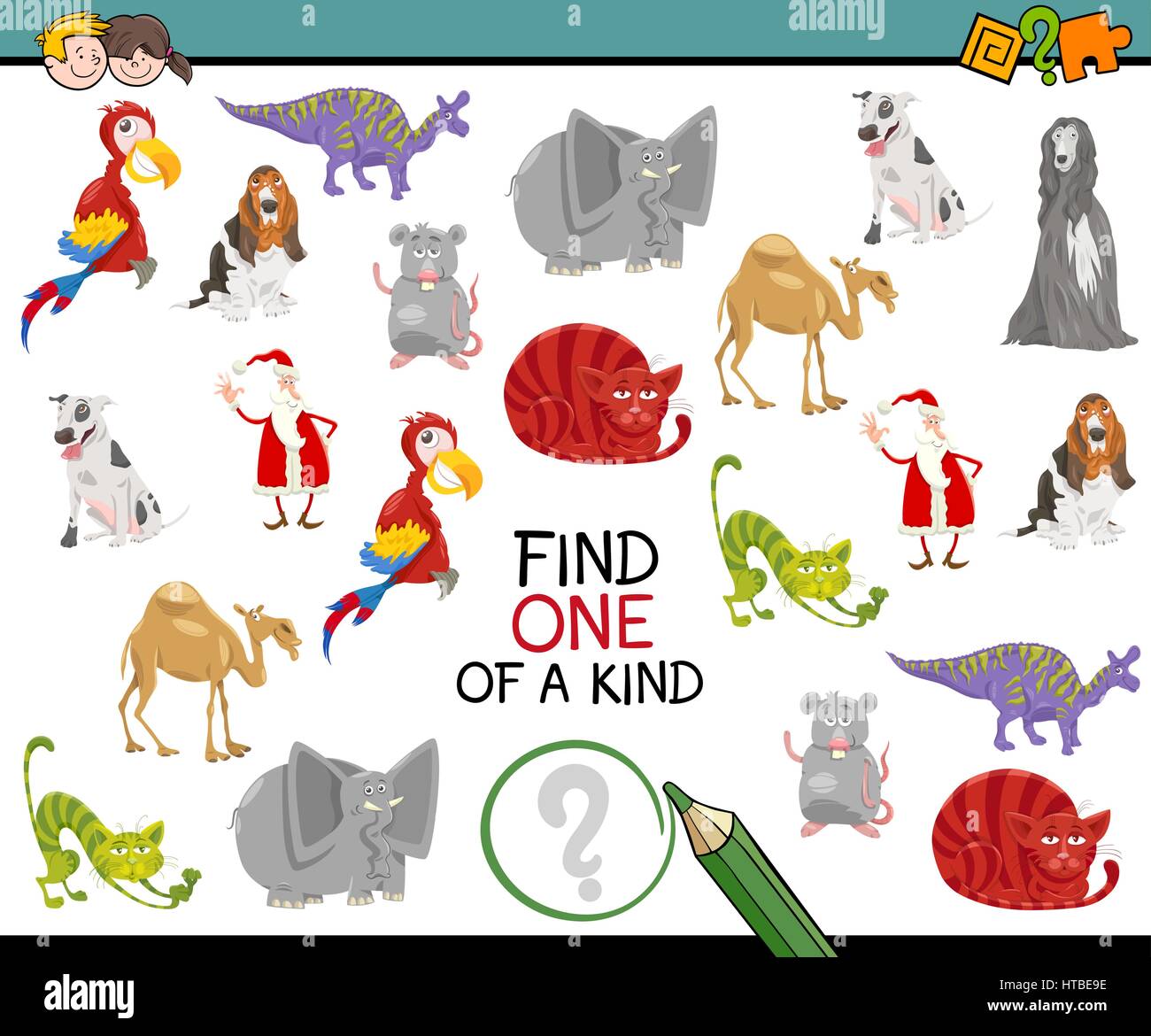 Cartoon Illustration of Educational Activity of Finding One of a Kind ...