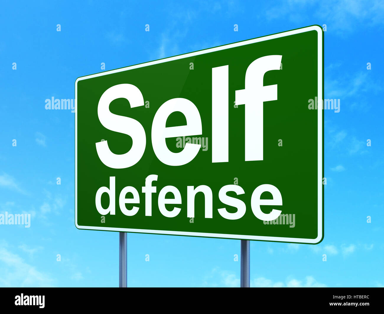 Safety concept: Self Defense on road sign background Stock Photo - Alamy