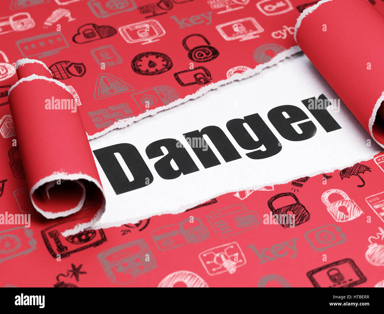 Safety concept: black text Danger under the piece of torn paper Stock ...
