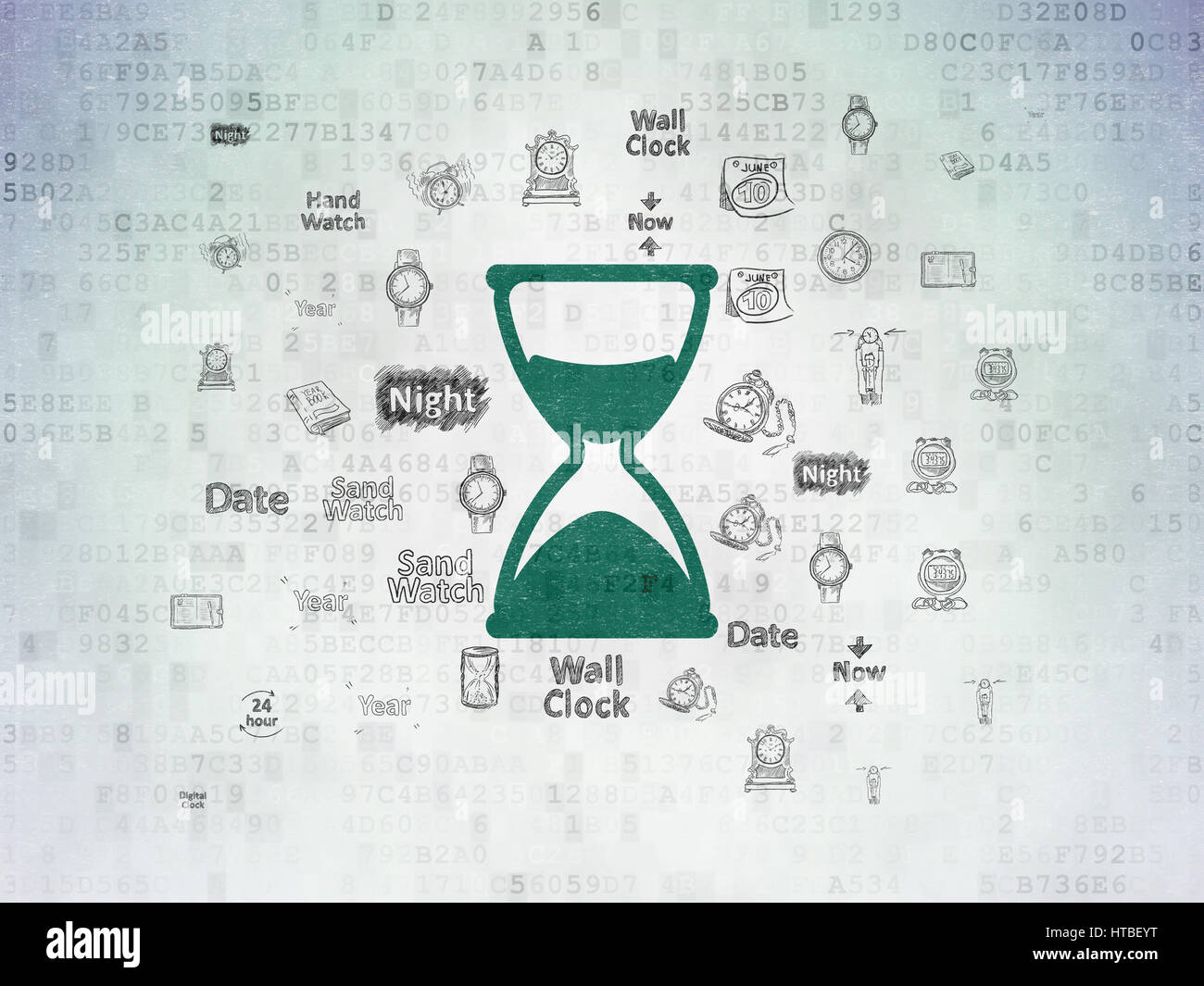 Time concept: Hourglass on Digital Data Paper background Stock Photo ...