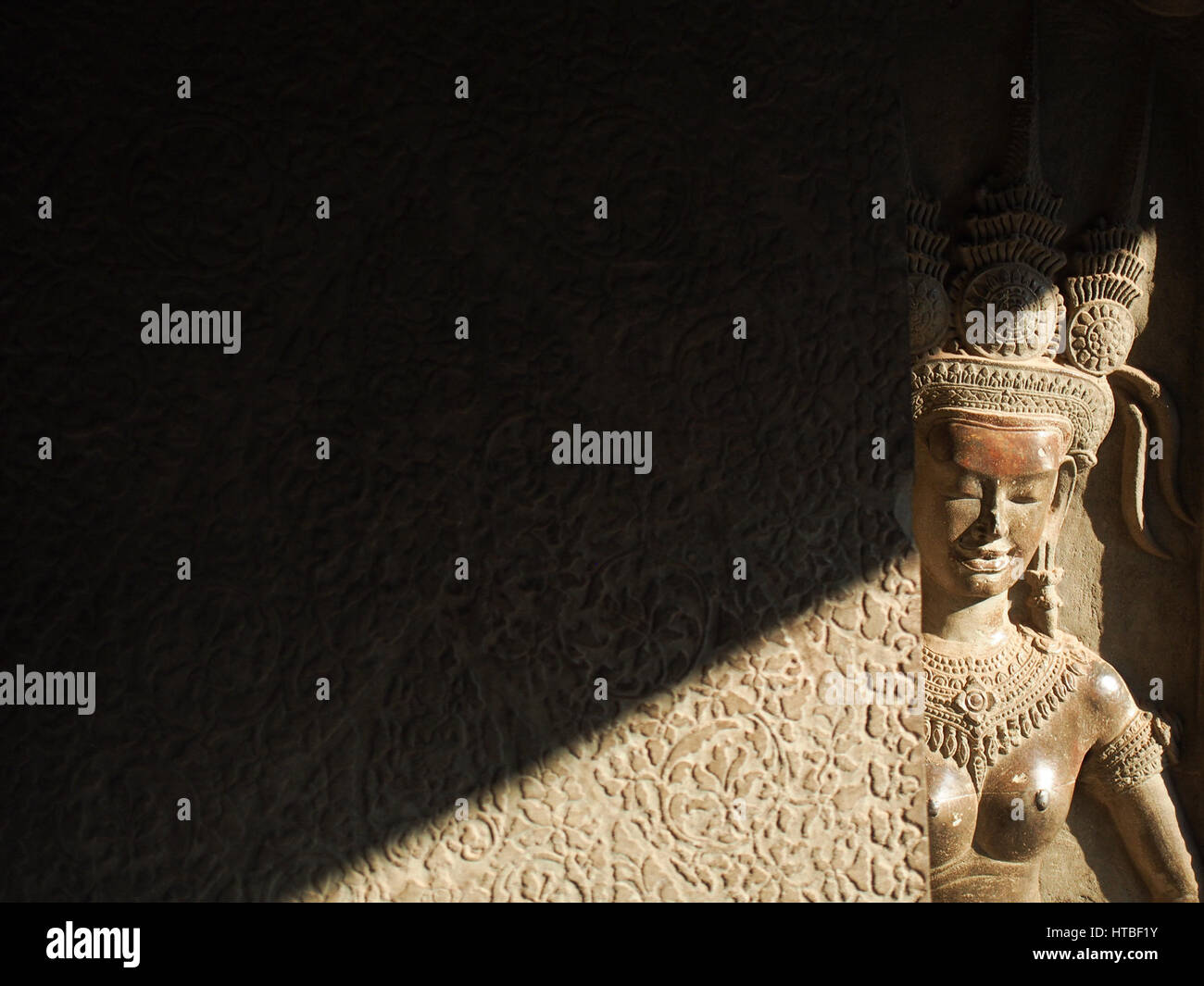 Detail of statues and carvings at iconic Angkor Wat Temple complex in ...
