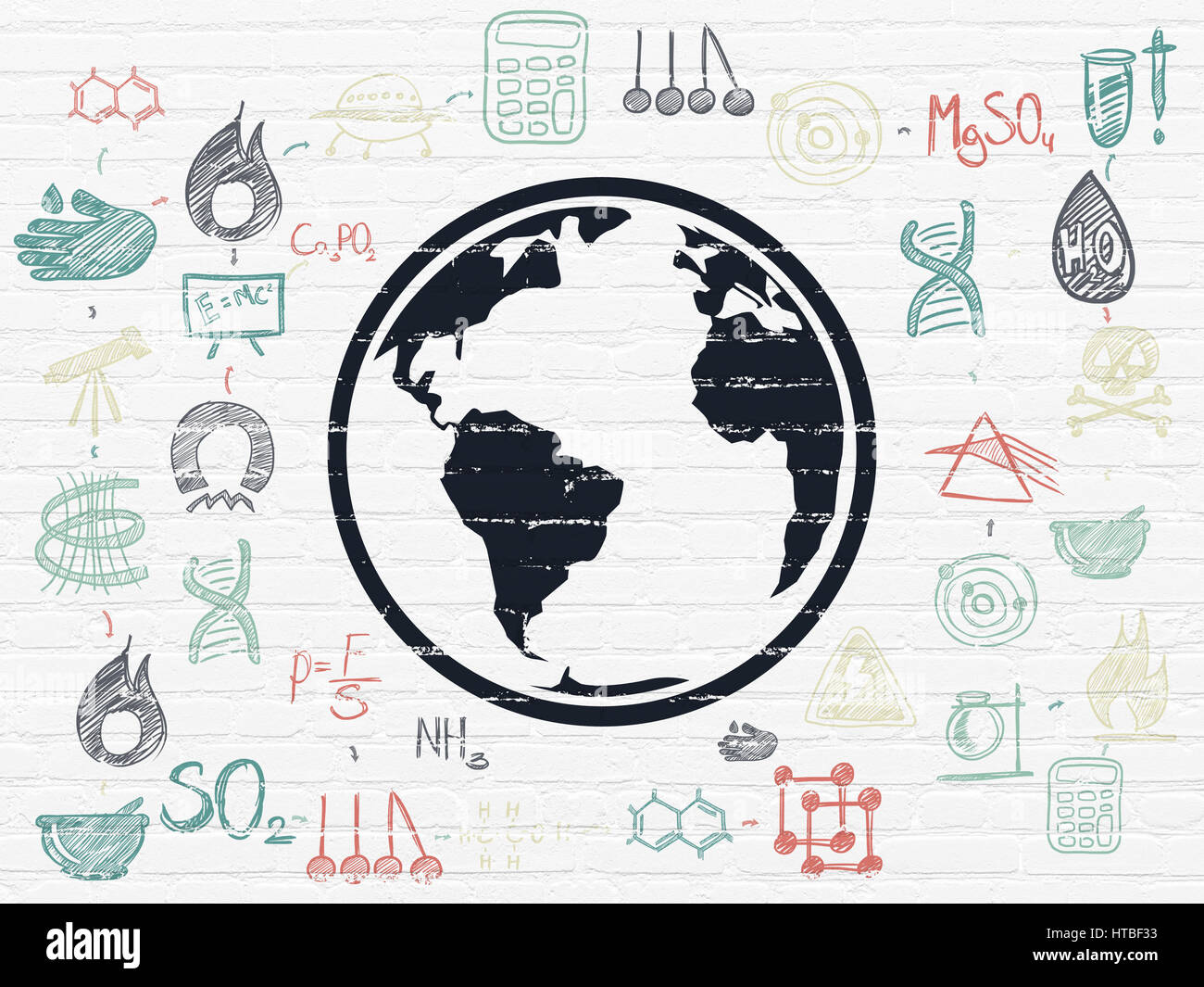 Science concept: Globe on wall background Stock Photo - Alamy
