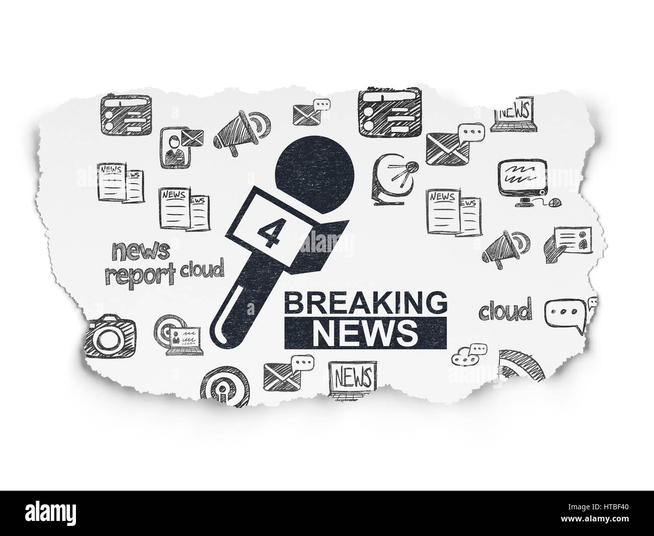 News concept: Breaking News And Microphone on Torn Paper background ...