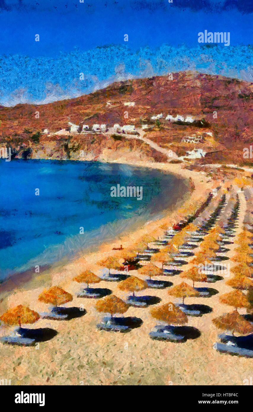 Elia beach in Mykonos island, Greece Stock Photo - Alamy