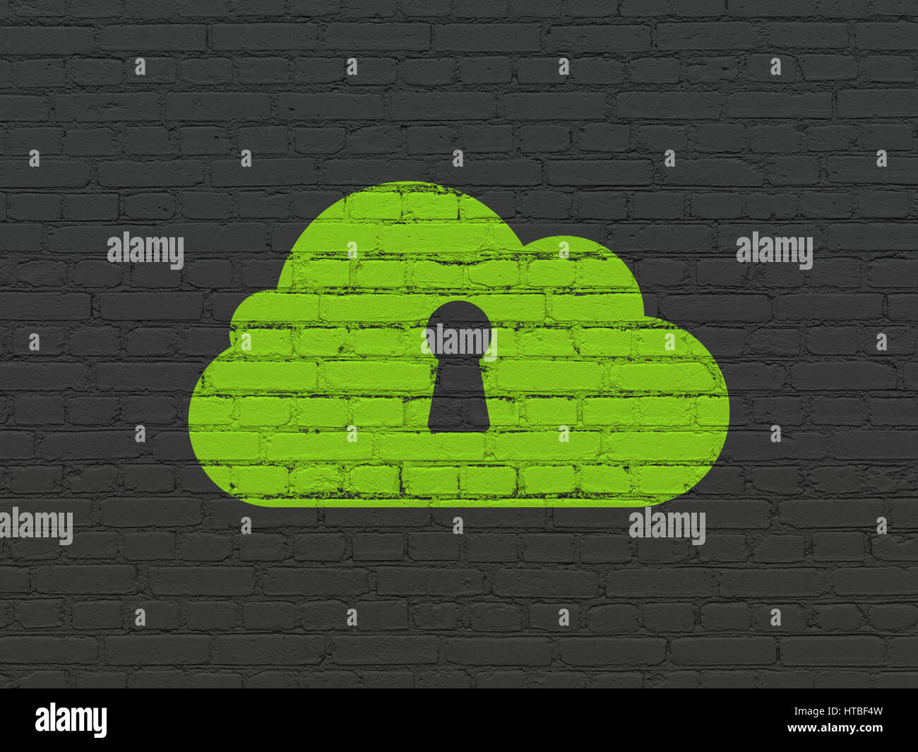 Cloud technology concept: Cloud With Keyhole on wall background Stock ...