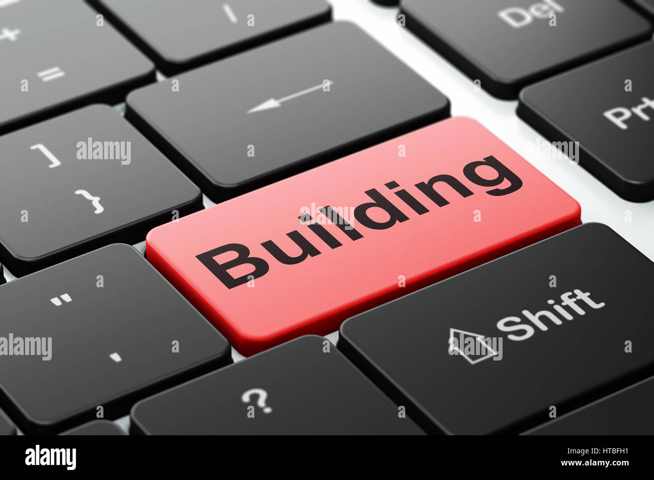 Constructing concept: Building on computer keyboard background Stock ...