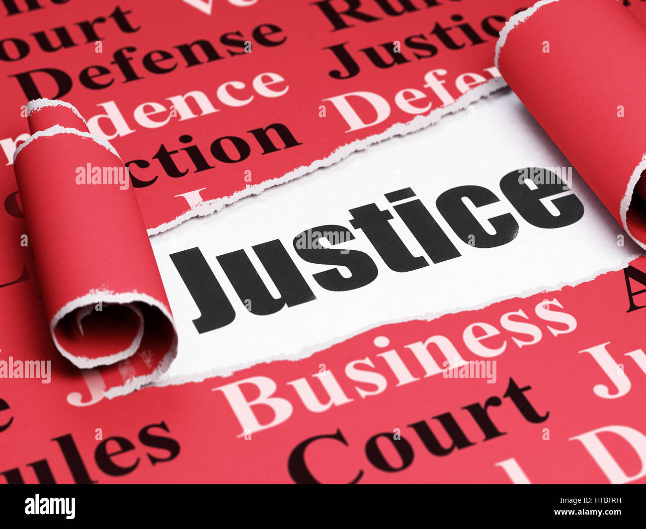 Law concept: black text Justice under the piece of torn paper Stock ...