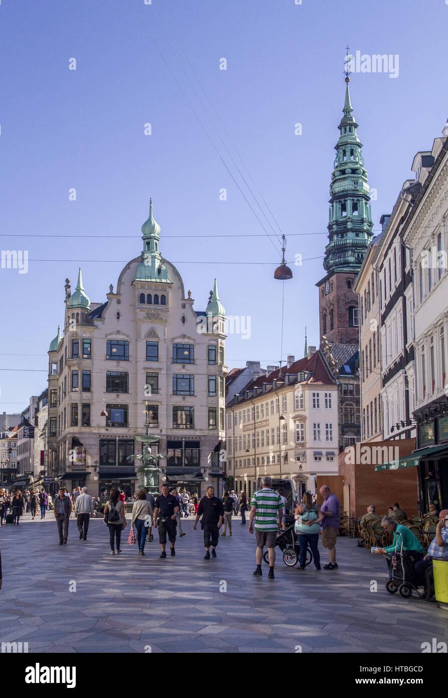 Pedestrians in central Copenhagen Stroget pedestrian zone Denmark ...