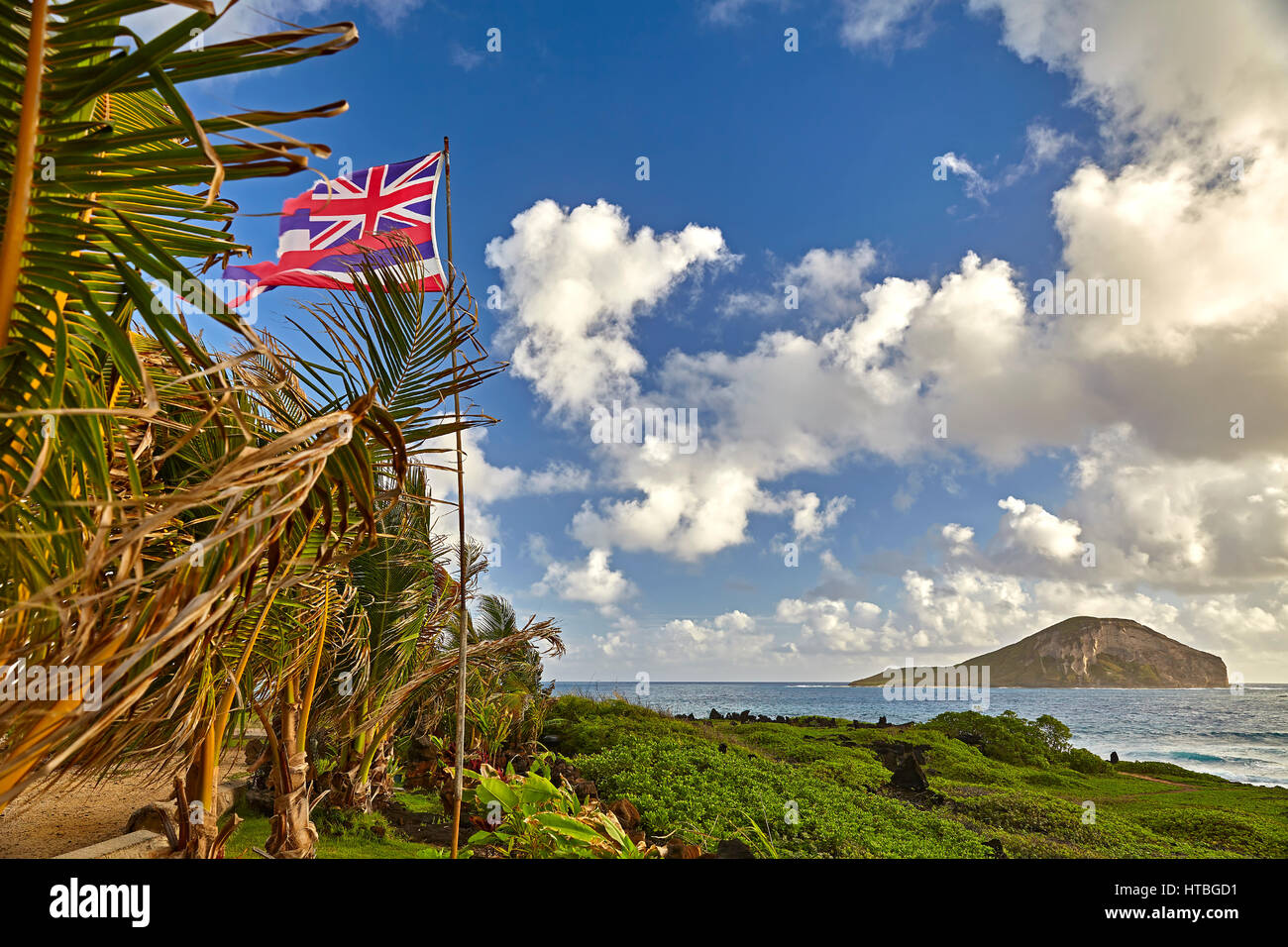 Hawaiian Nation flag Makapuu Coast Hawaii Stock Photo - Alamy