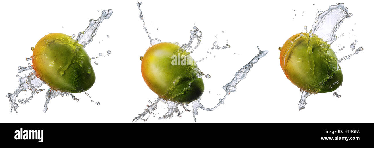 Water splash and fruits isolated on white backgroud. Fresh mango Stock ...