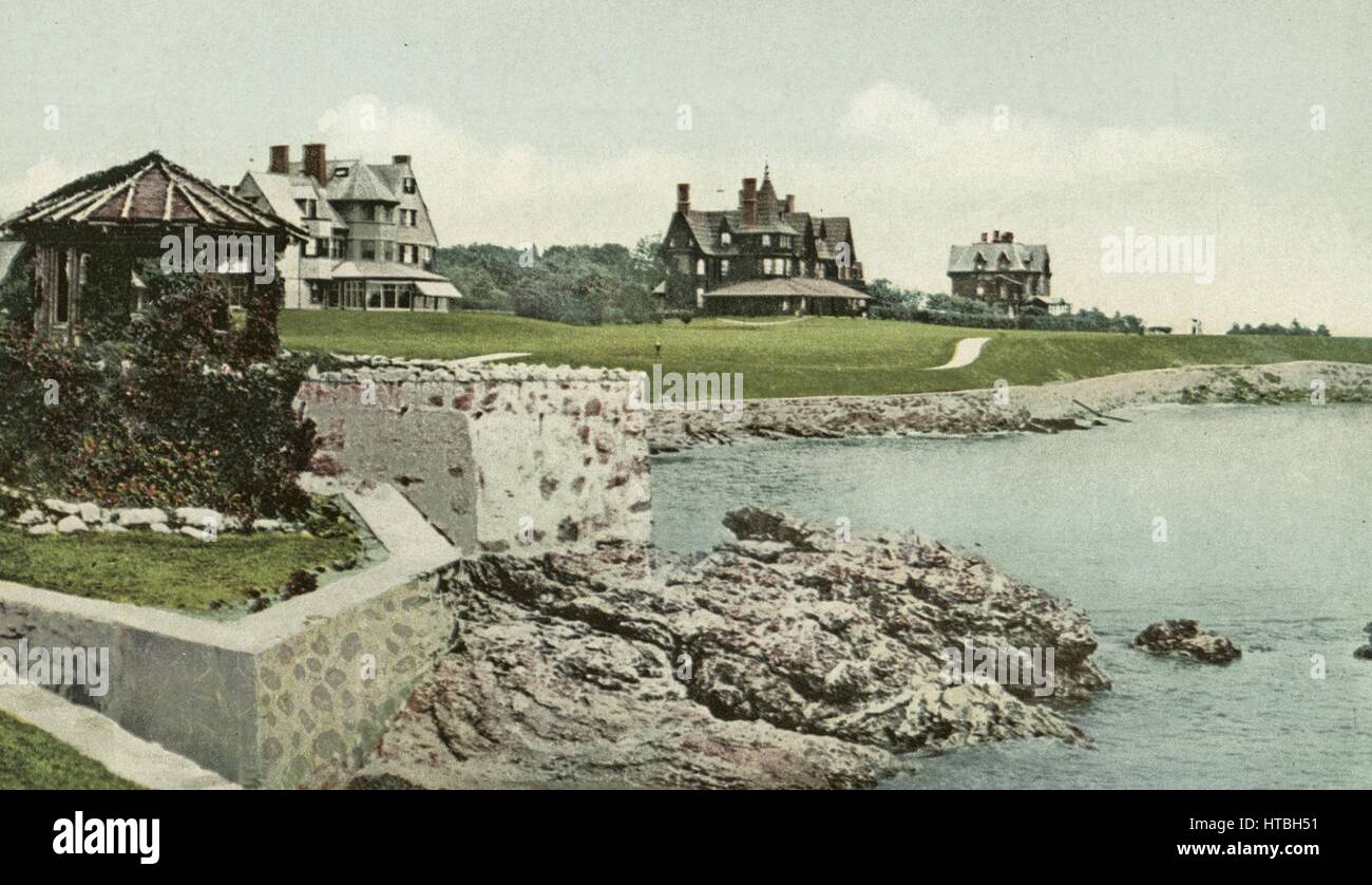 Postcard featuring homes built at Ochre Point as seen from the cliff ...