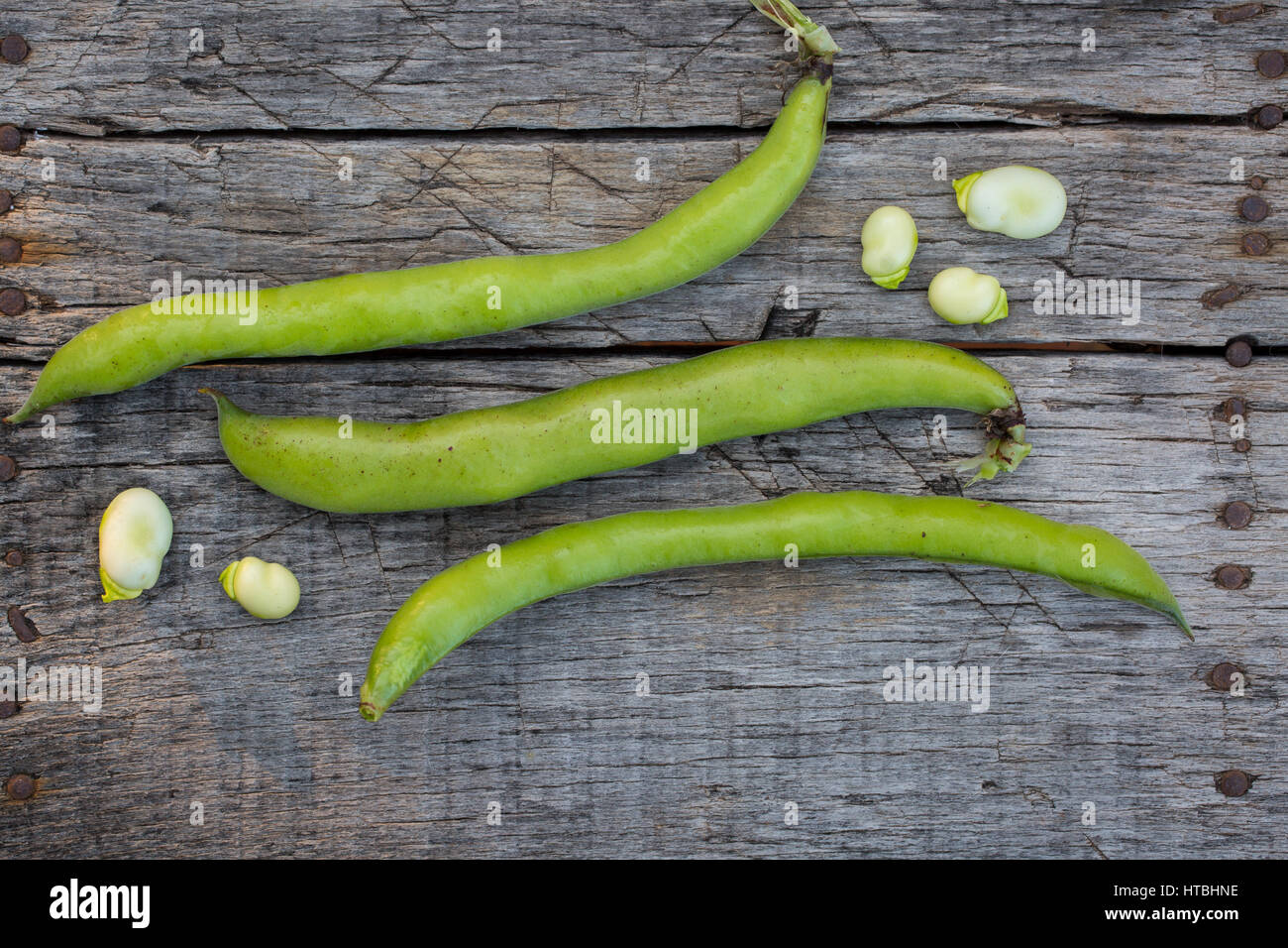 Fresh raw fava beans on a rustic wooden background Stock Photo - Alamy