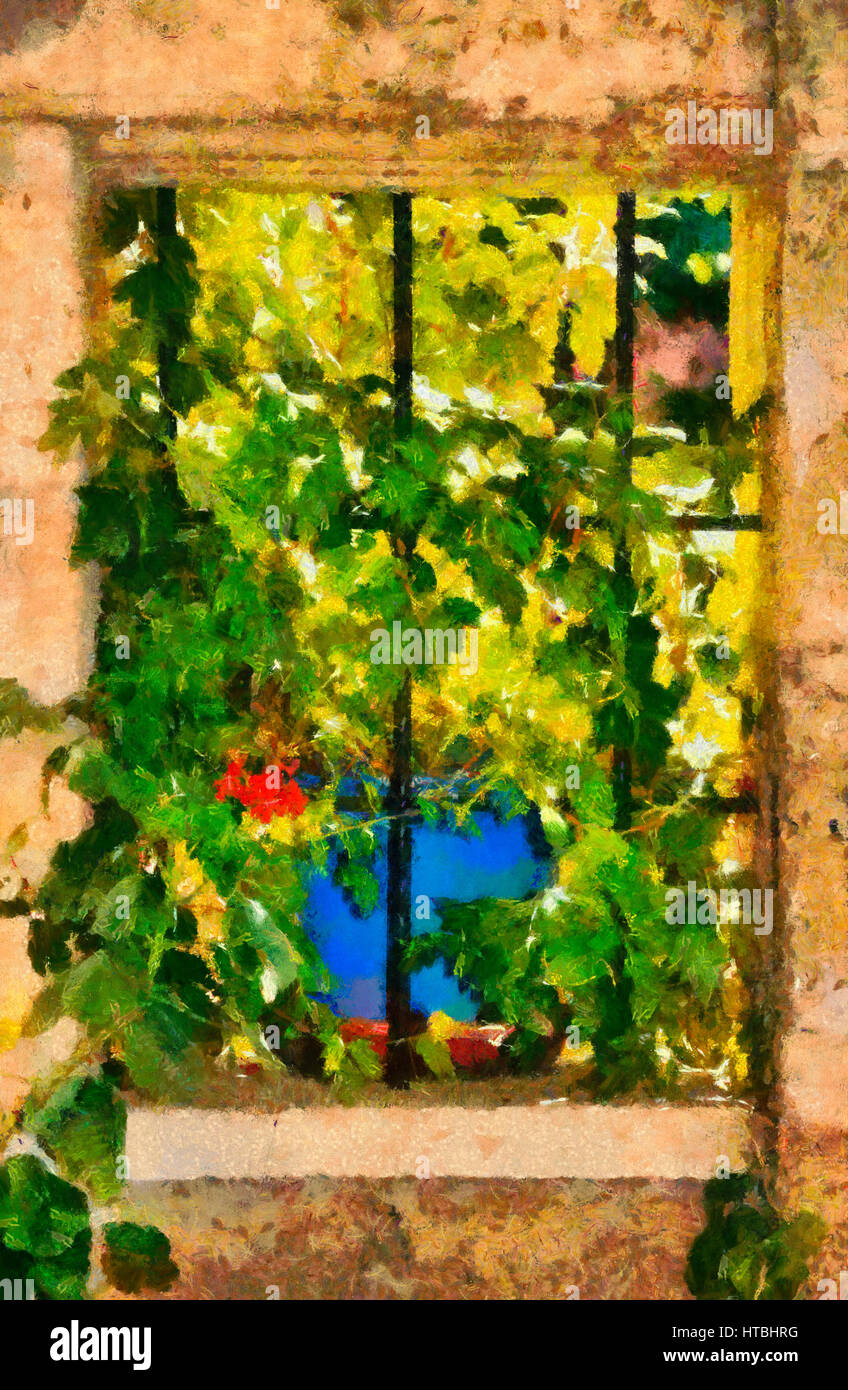 Colorful window in Chania city, Crete island, Greece Stock Photo - Alamy