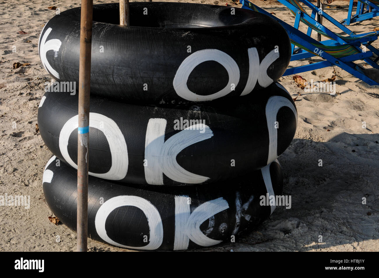 Rubber inner tubes from a Thailand beach Stock Photo - Alamy