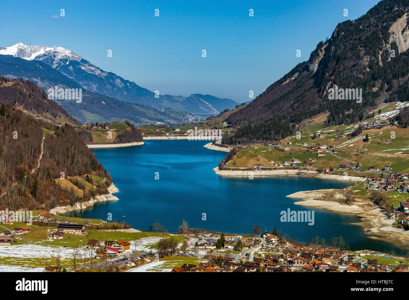 Aerial view of mountains lake Lungernersee, Lungern, Switzerland Stock ...