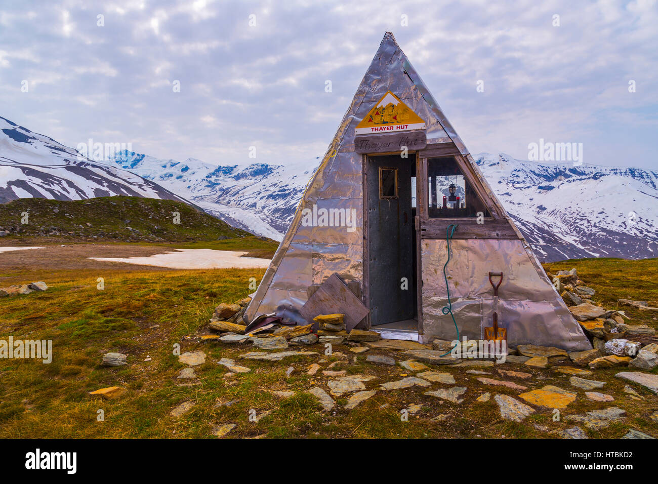 The Thayer Hut, a climbing hut near Castner Glacier in the Alaska Range ...