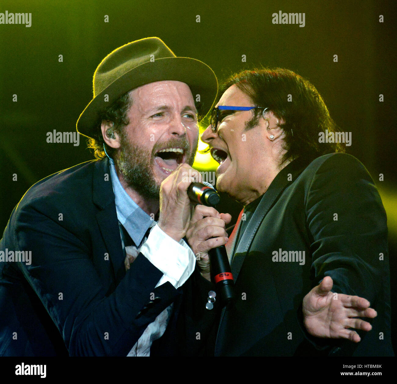 Italian singer Jovanotti and Renato Zero performed live at Campovolo in ...