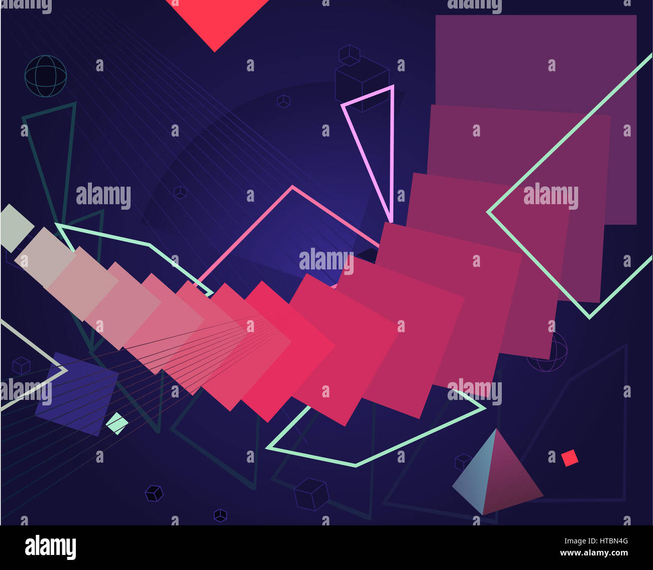 Color Retro 80's Style Cyberspace Technology Background, vector ...