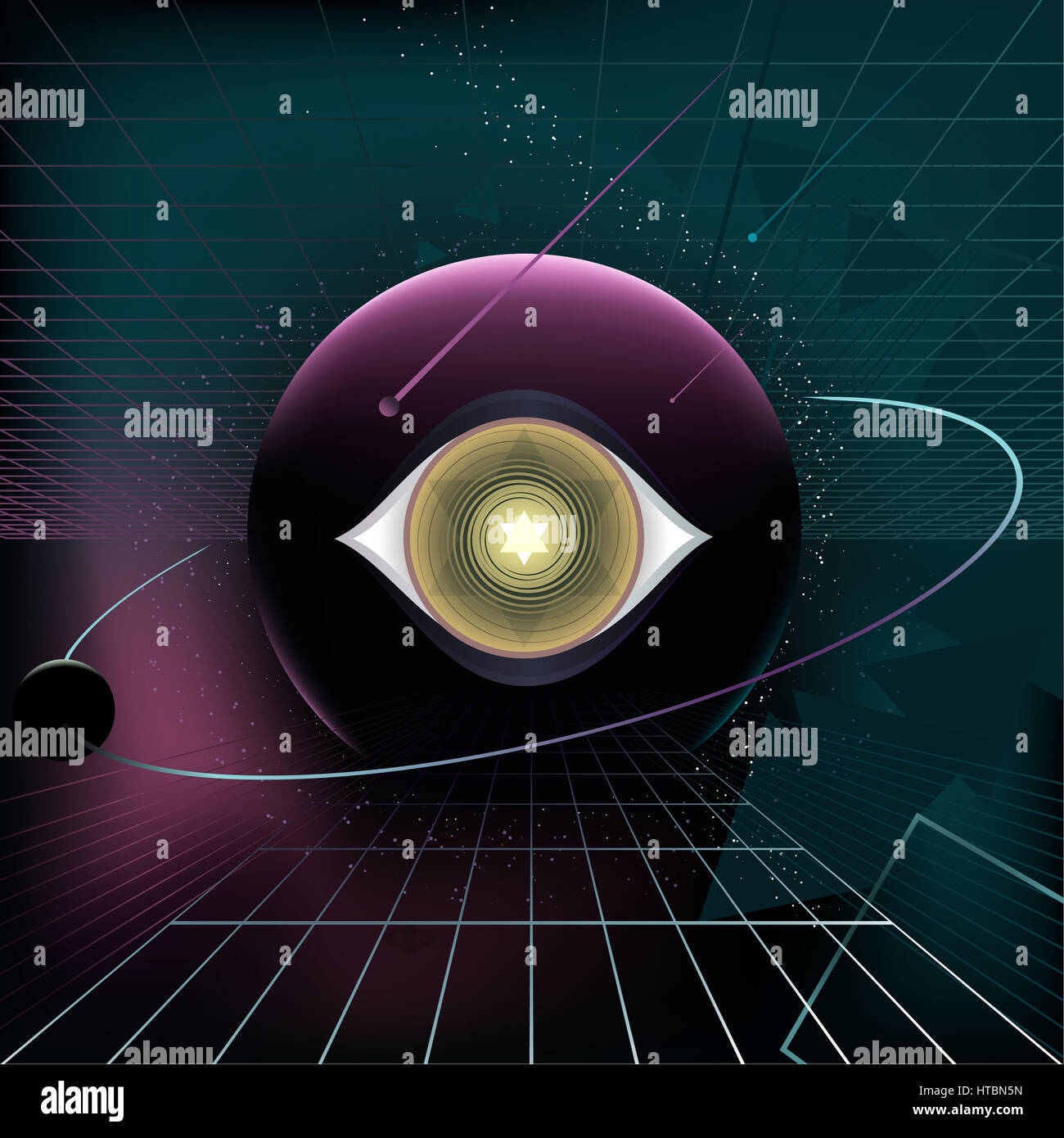 Planet Eye Cosmic 80's Retro Style Background, vector illustration ...