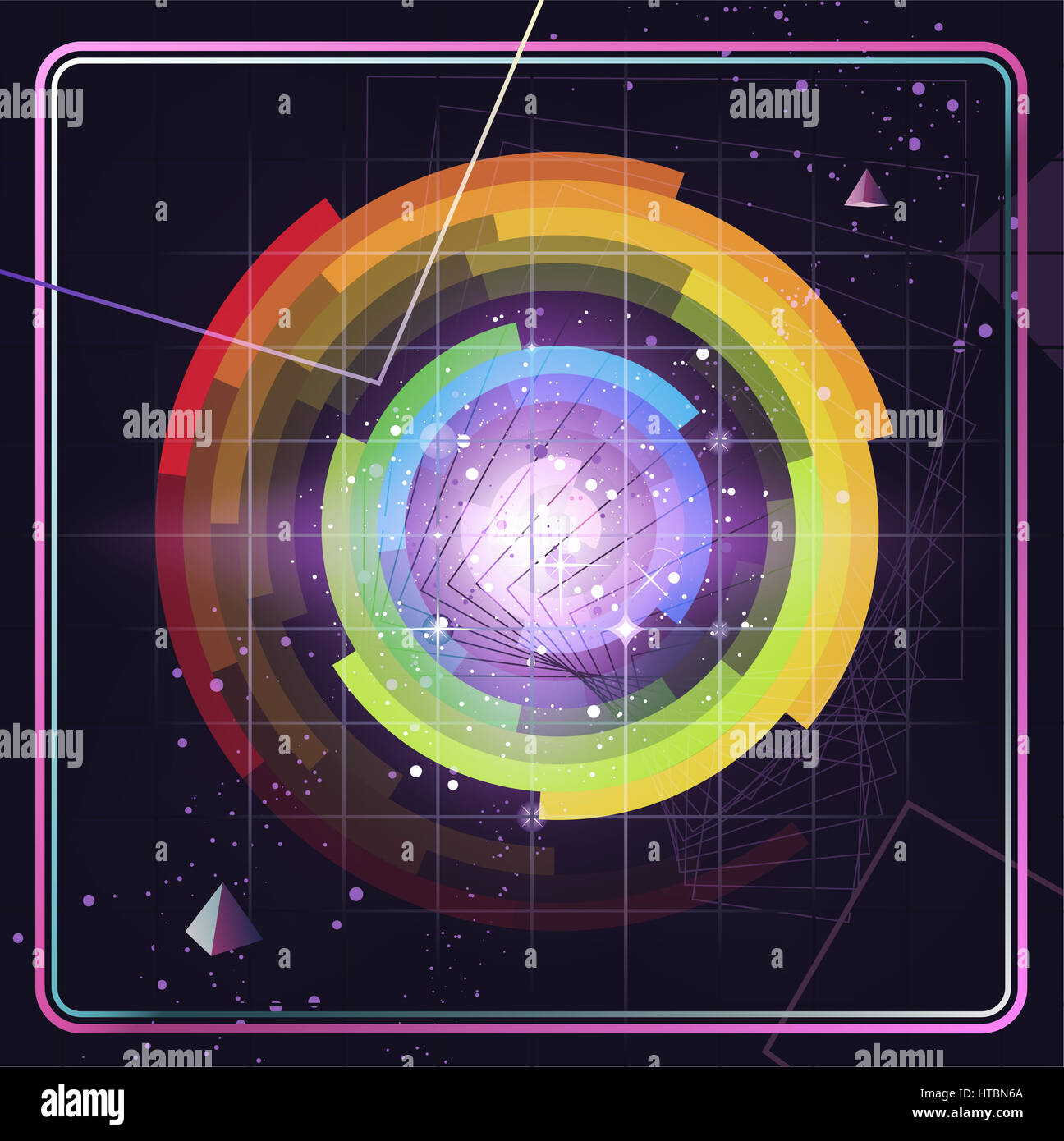 Rainbow Retro 80's Cosmic Style Background, vector illustration cartoon ...