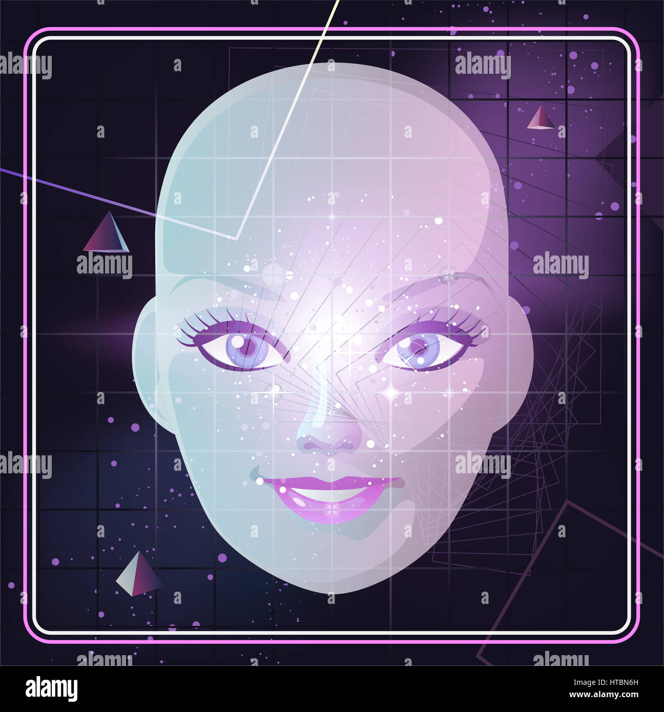 Face with Retro 80's Style Background Pyramid Triangle Cosmic Space ...