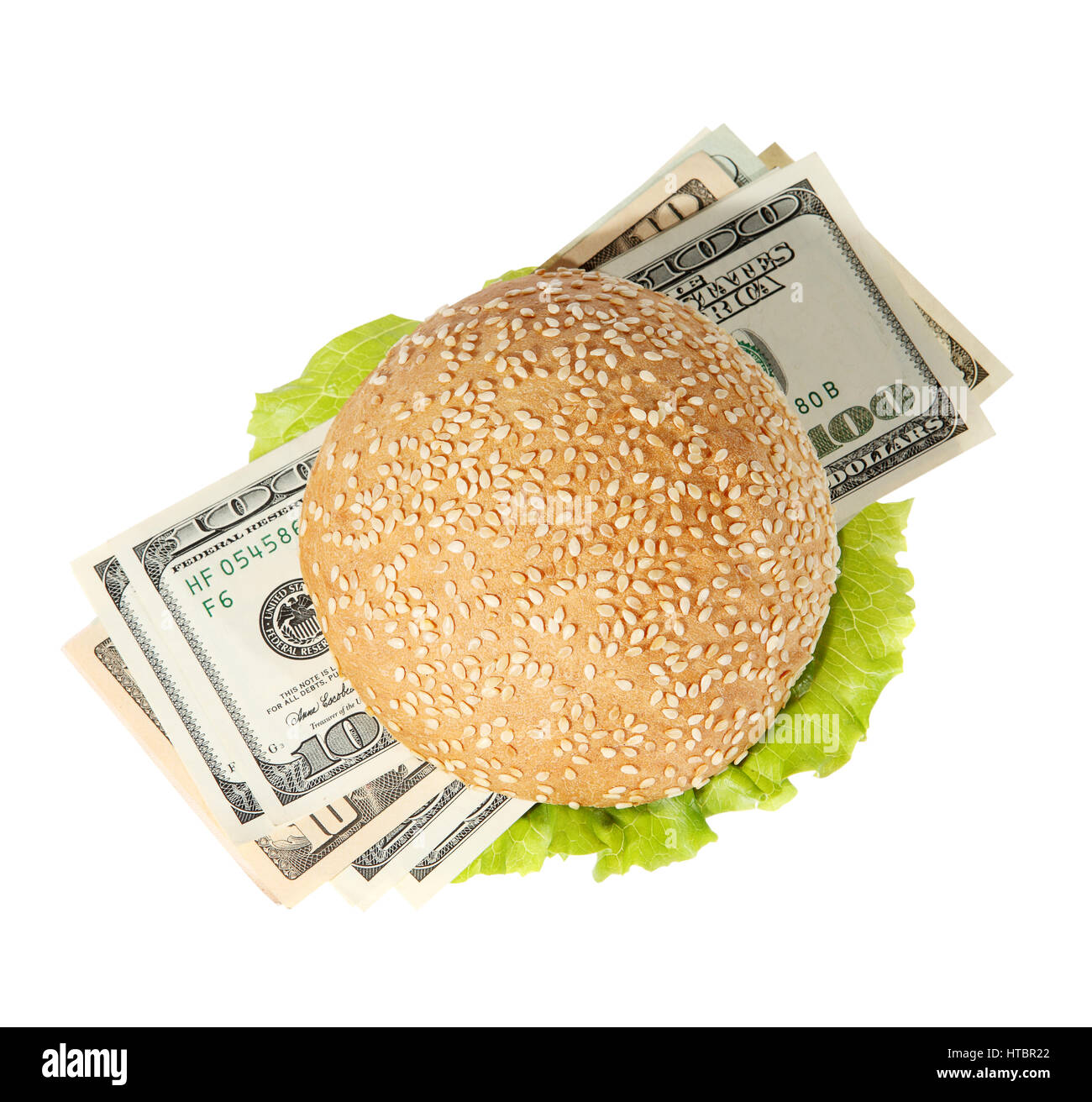 Hamburger with money on the white background Stock Photo - Alamy