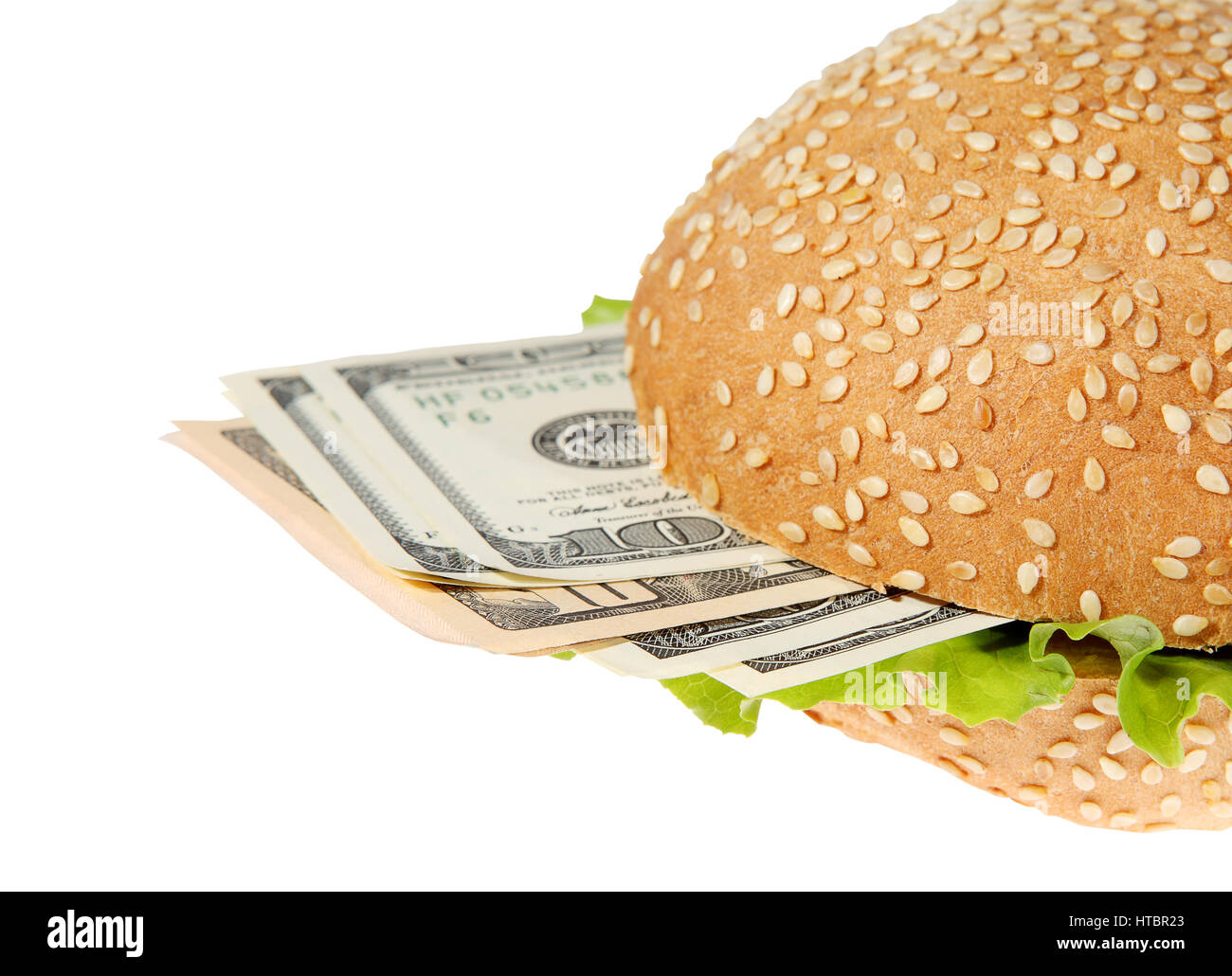 Hamburger with money on the white background Stock Photo - Alamy
