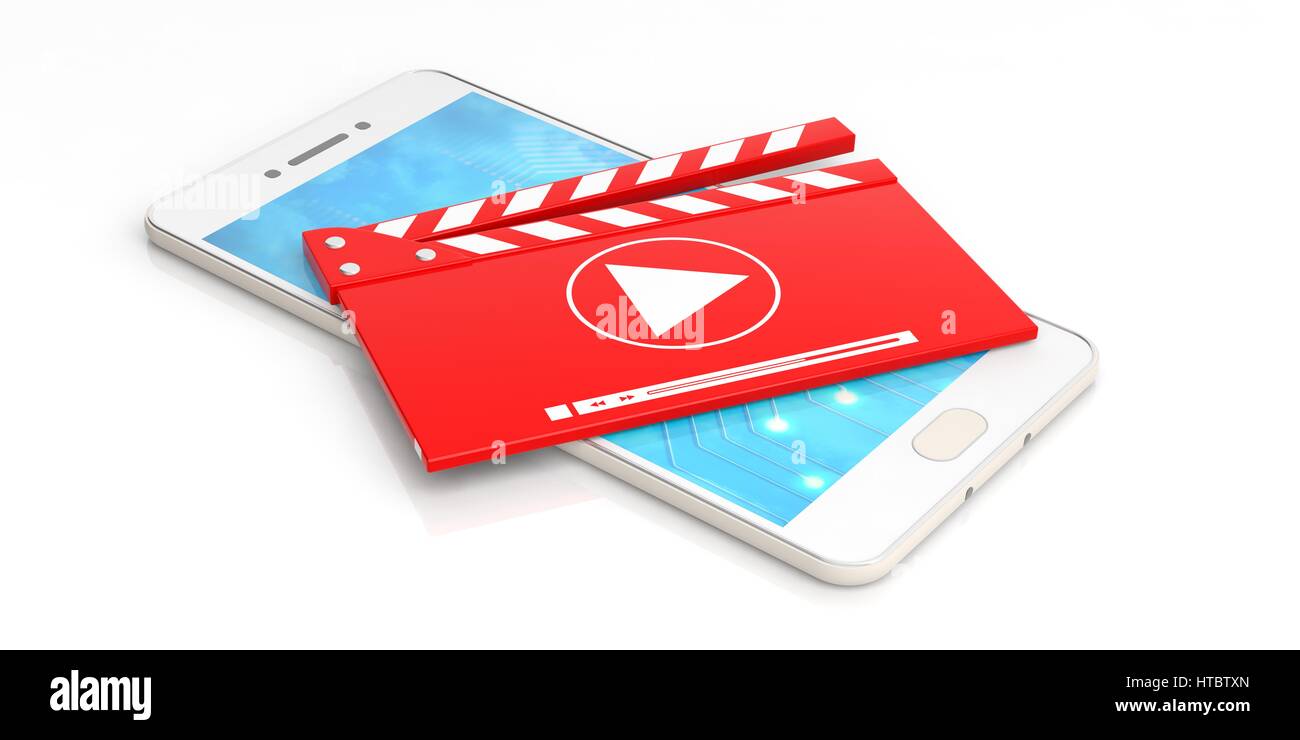 Media clapper on a smart phone on white background. 3d illustration ...
