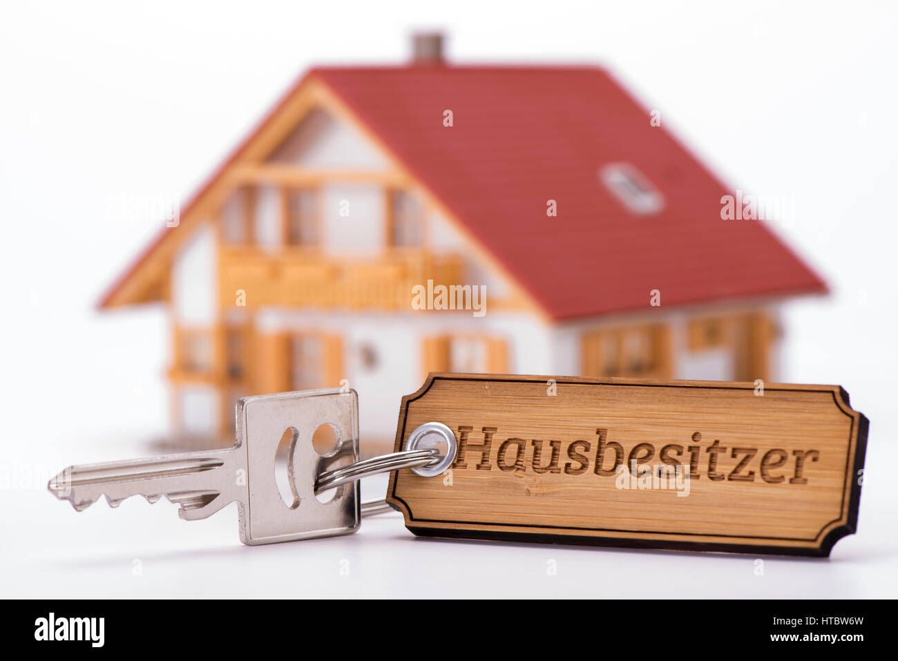 house key on keyring with print in german language for house owner ...