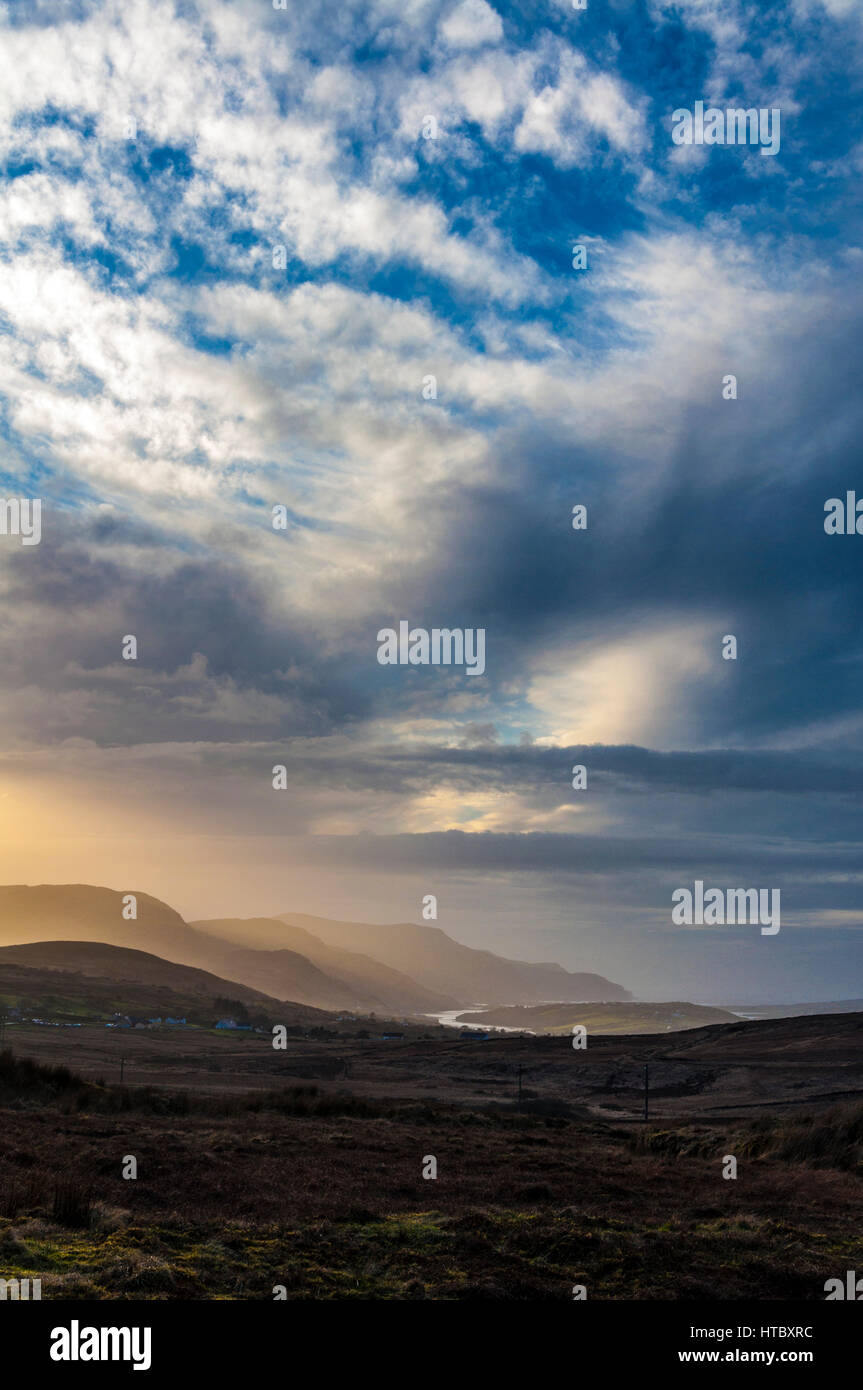 View from blanket bog above coastal village of Ardara, County Donegal ...
