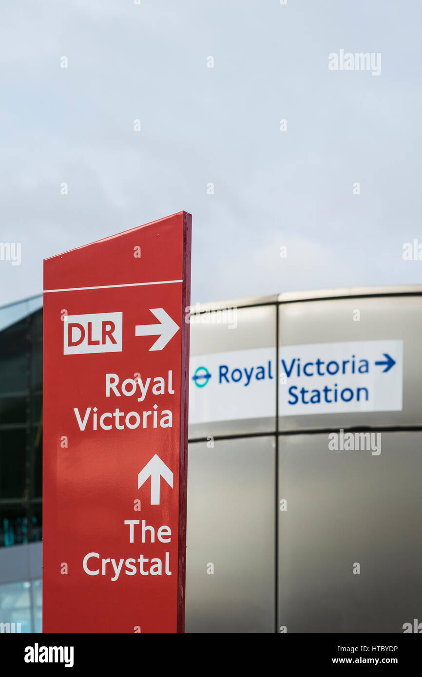 Direction signpost on Royal Victoria Dock, London, England, U.K Stock ...