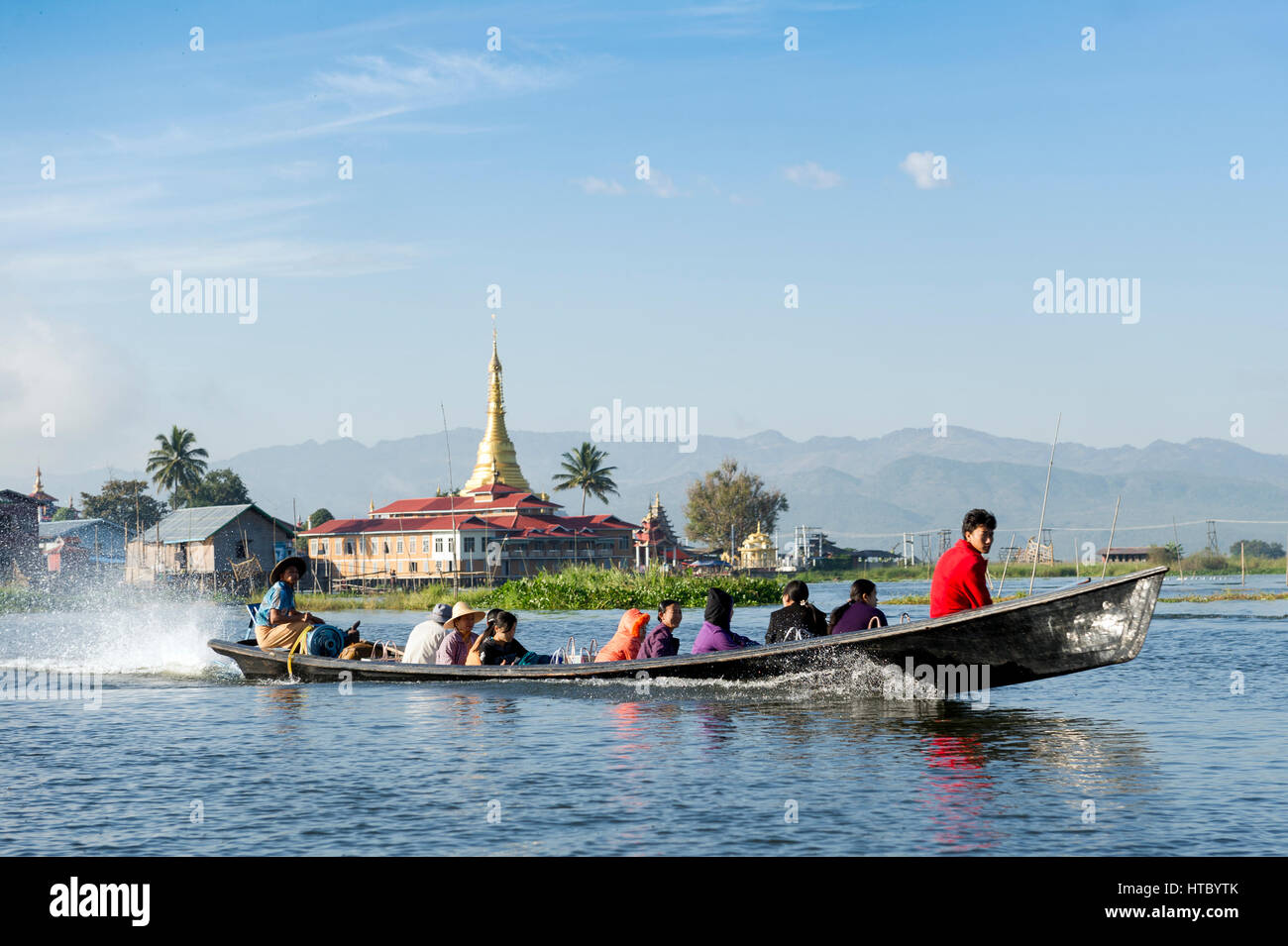 Myanmar. Inle lake. Shan state. Transportation by boat in floating ...