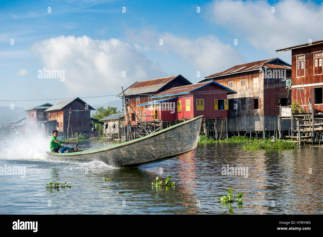 Myanmar. Inle lake. Shan state. Transportation by boat in floating ...