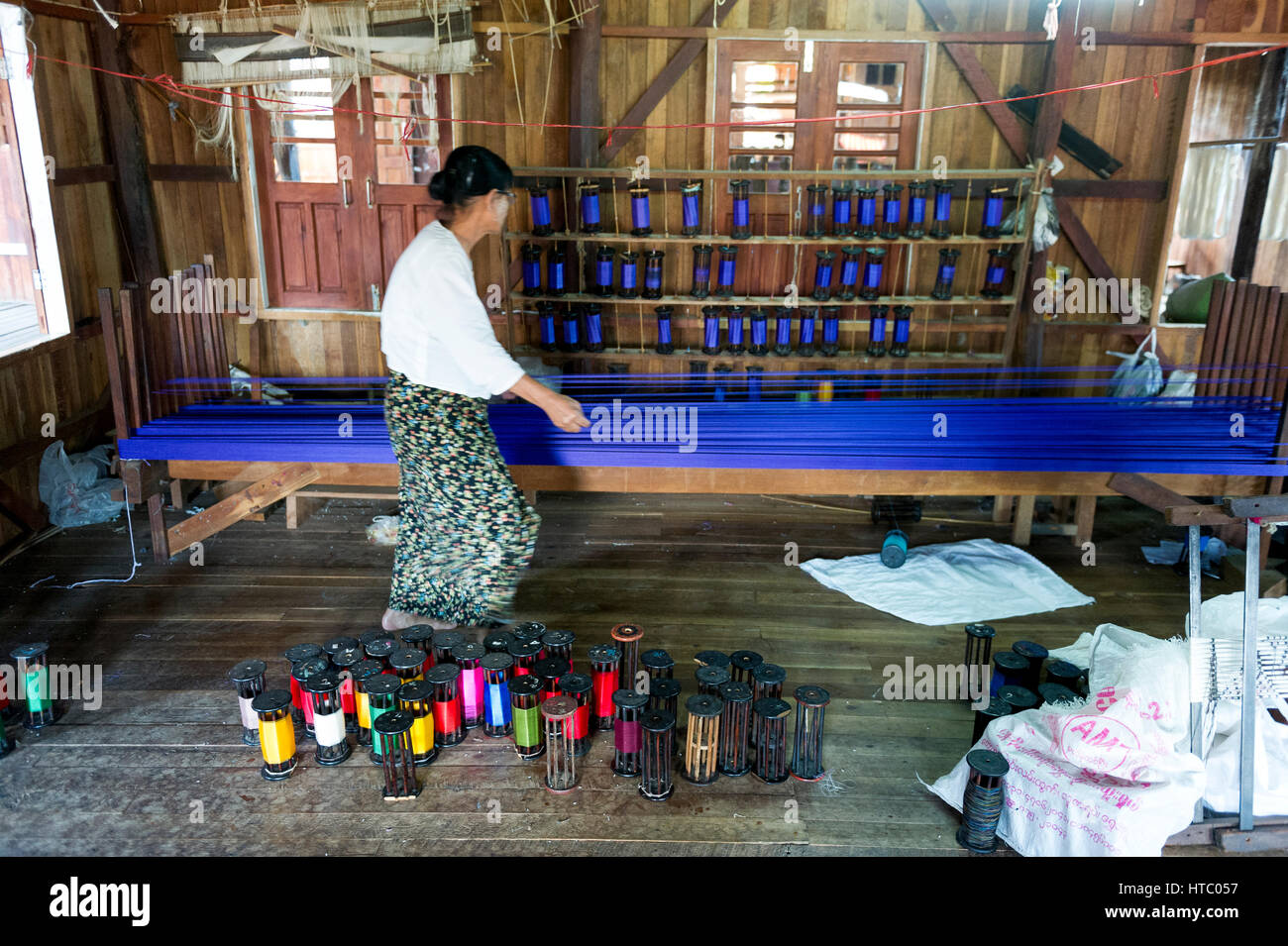 Weaving lotus silk fabric from hi-res stock photography and images - Alamy