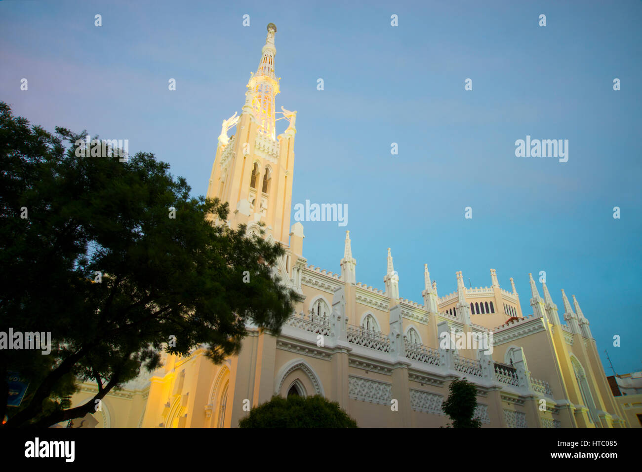 La Concepcion church, night view. Goya street, Madrid, Spain Stock ...
