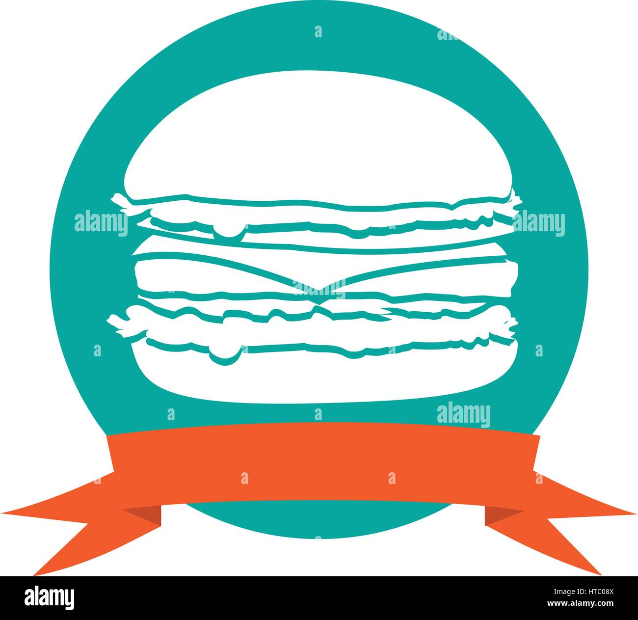 colorful circular frame with ribbon and burger vector illustration ...