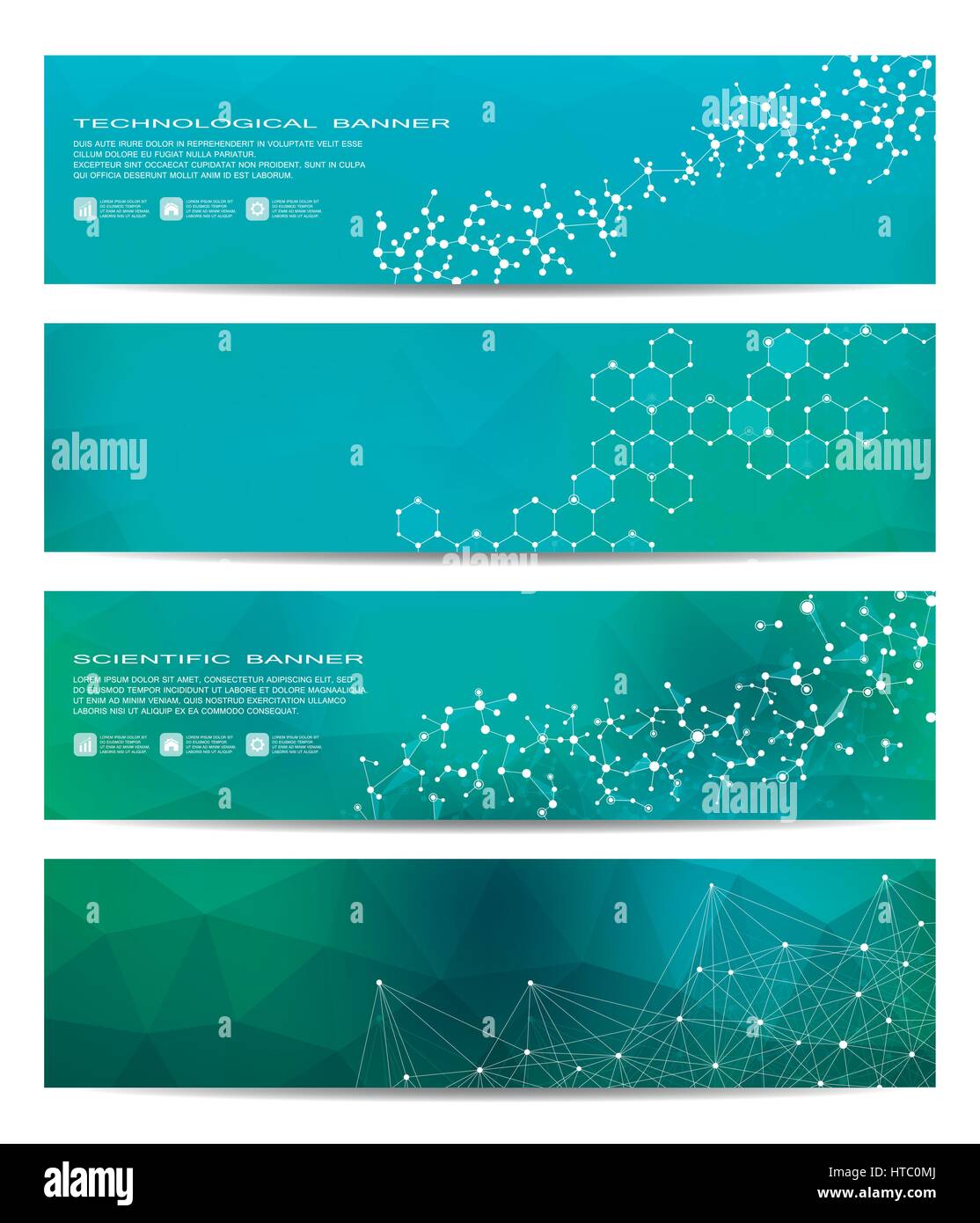 Set of modern scientific banners. Molecule structure DNA and neurons ...
