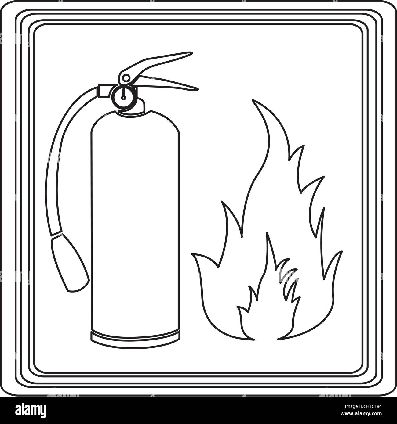 contour signal silhouette fire flame and extinguisher icon Stock Vector ...