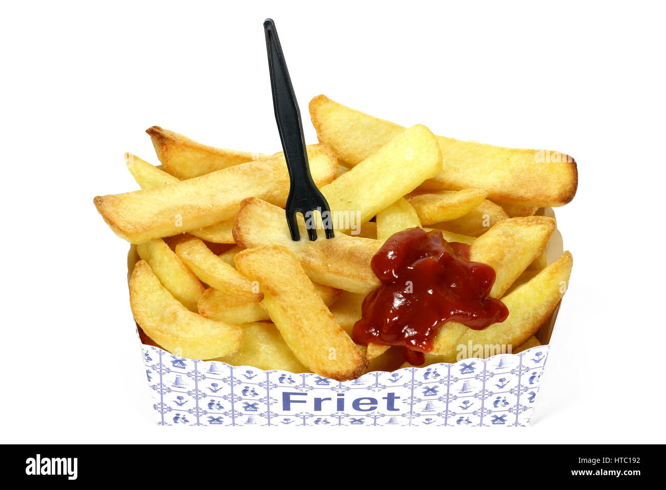 Dutch fries in cardboard container isolated on white background Stock ...
