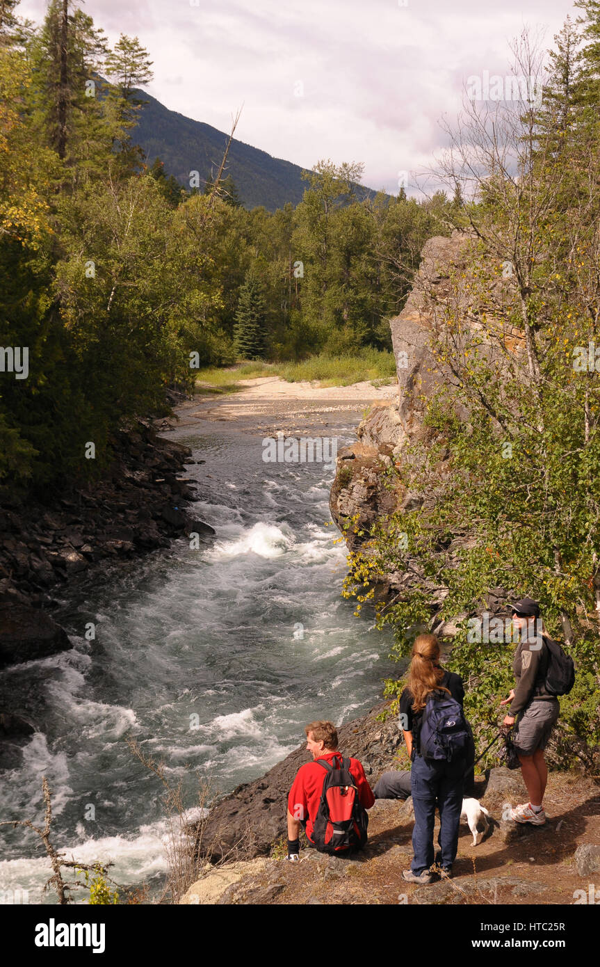 Hikers viewing the Adams River Gorge in British Columbia Canada Stock ...