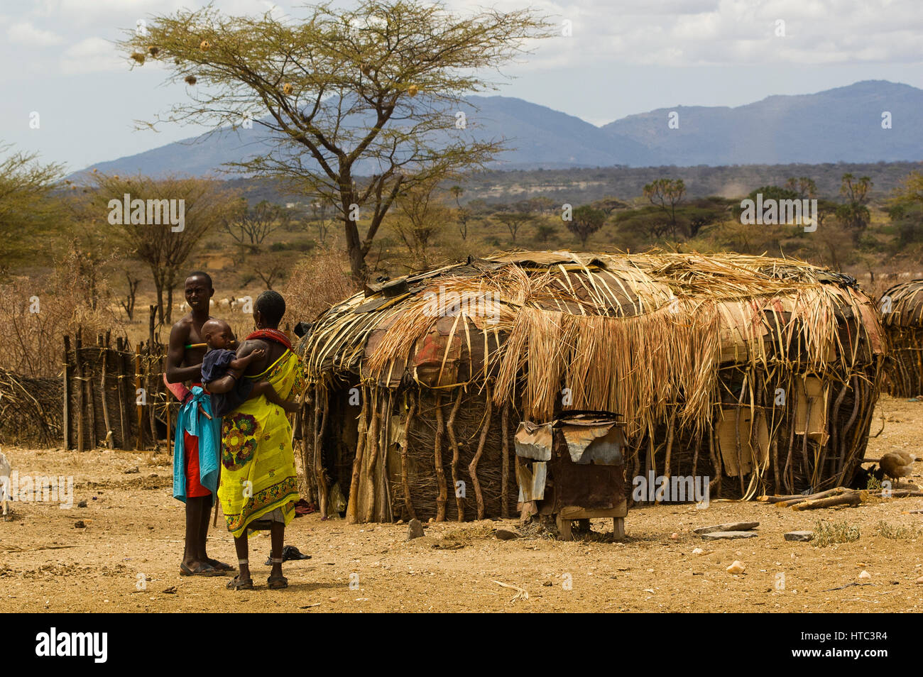 Samburu manyatta near Archers Post, Samburu National Park, Kenya Stock ...
