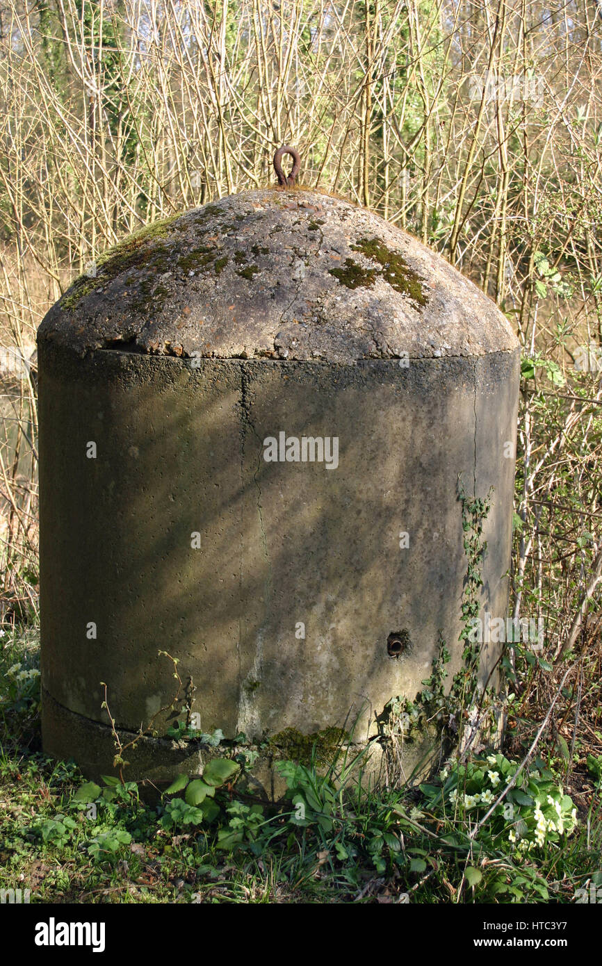 World war two defensive concrete anti tank cylinder with metal ring on ...