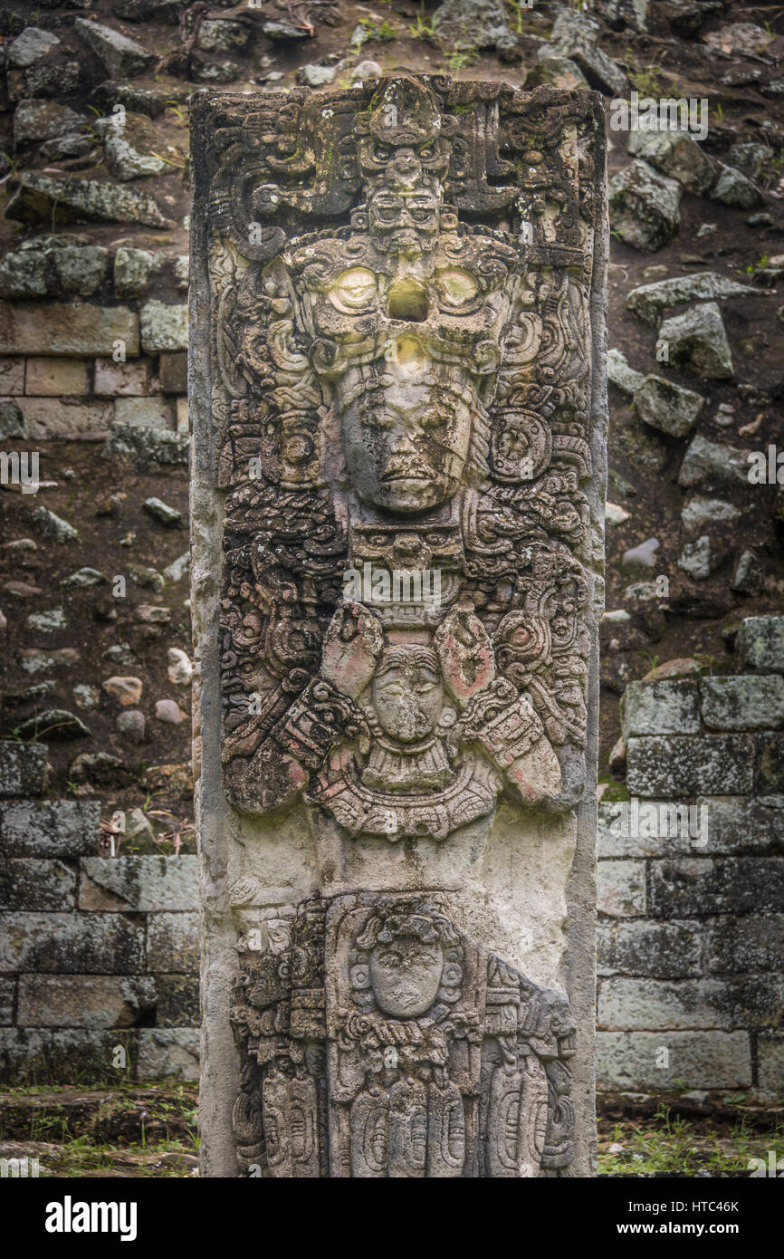 Carved Stella in Mayan Ruins - Copan Archaeological Site, Honduras ...