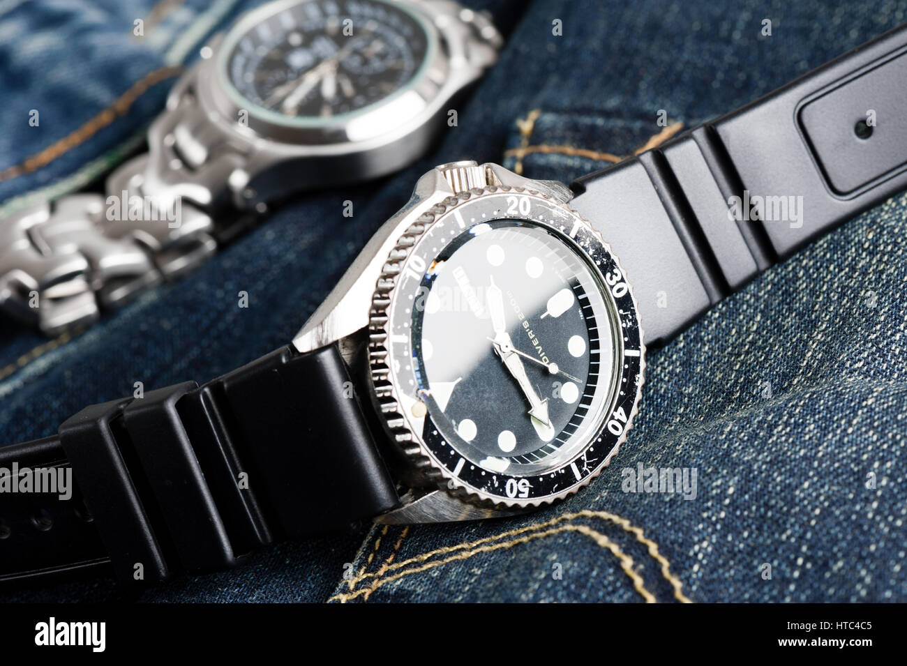 closeup vintage men watch with rubber band Stock Photo - Alamy