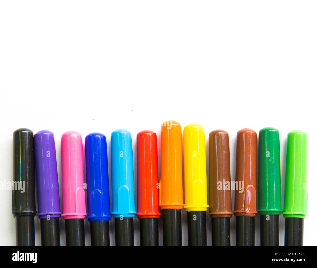 Colour pens on white background , free space for text Stock Photo - Alamy