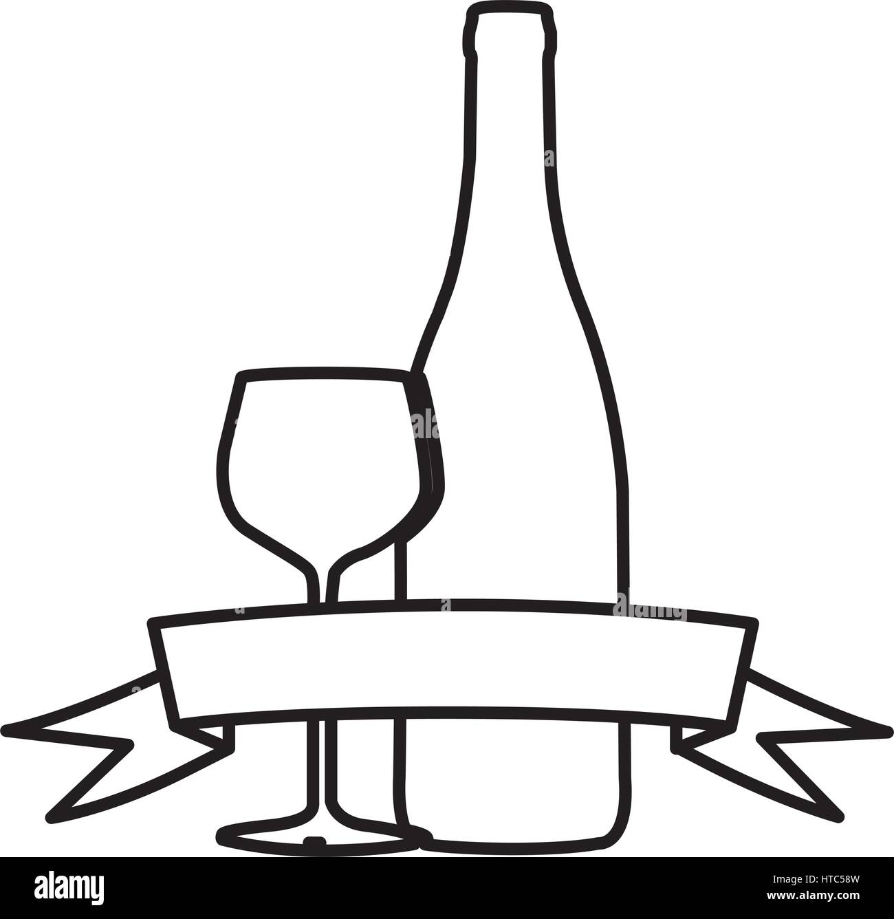 figure wine bottle with glass and ribbon icon Stock Vector Image & Art ...