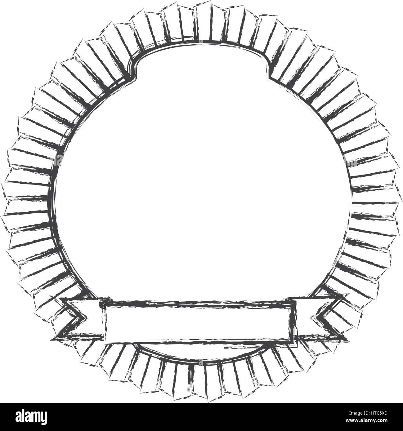 monochrome sketch of circular emblem with ribbon in the bottom side ...