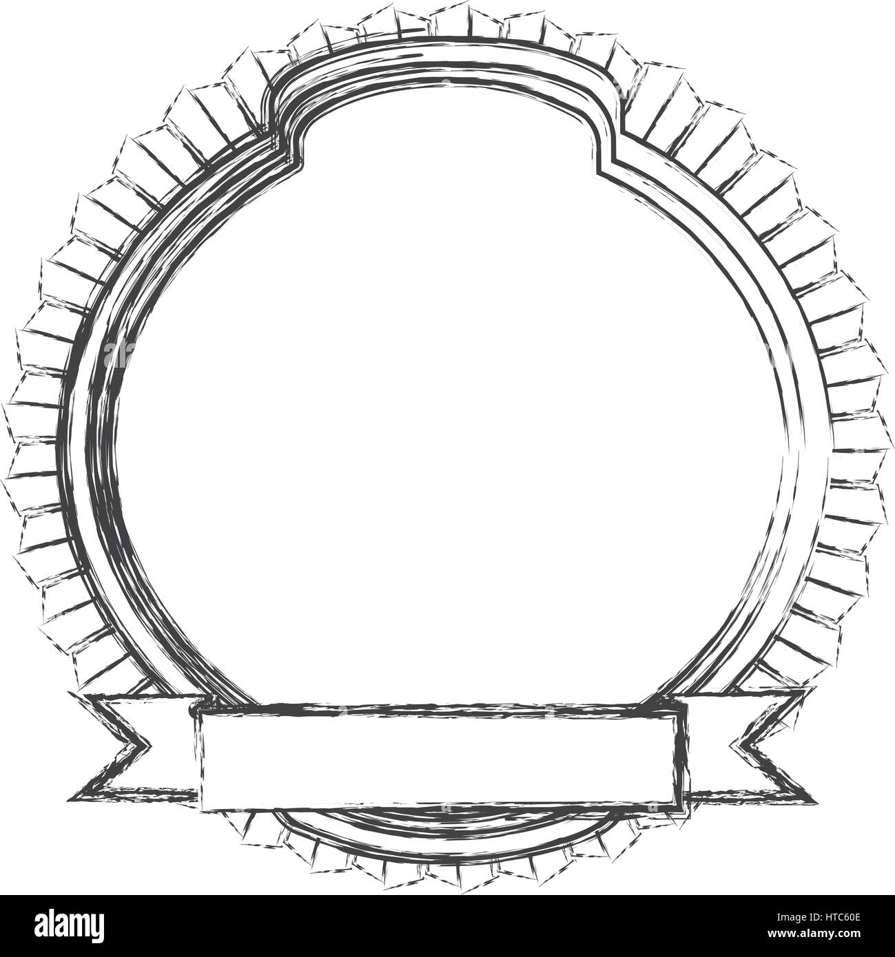 monochrome sketch of circular emblem of close up with ribbon in the ...