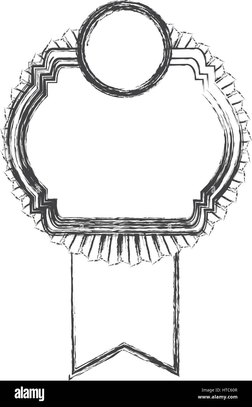monochrome sketch of heraldic frame with circular emblem and wide ...