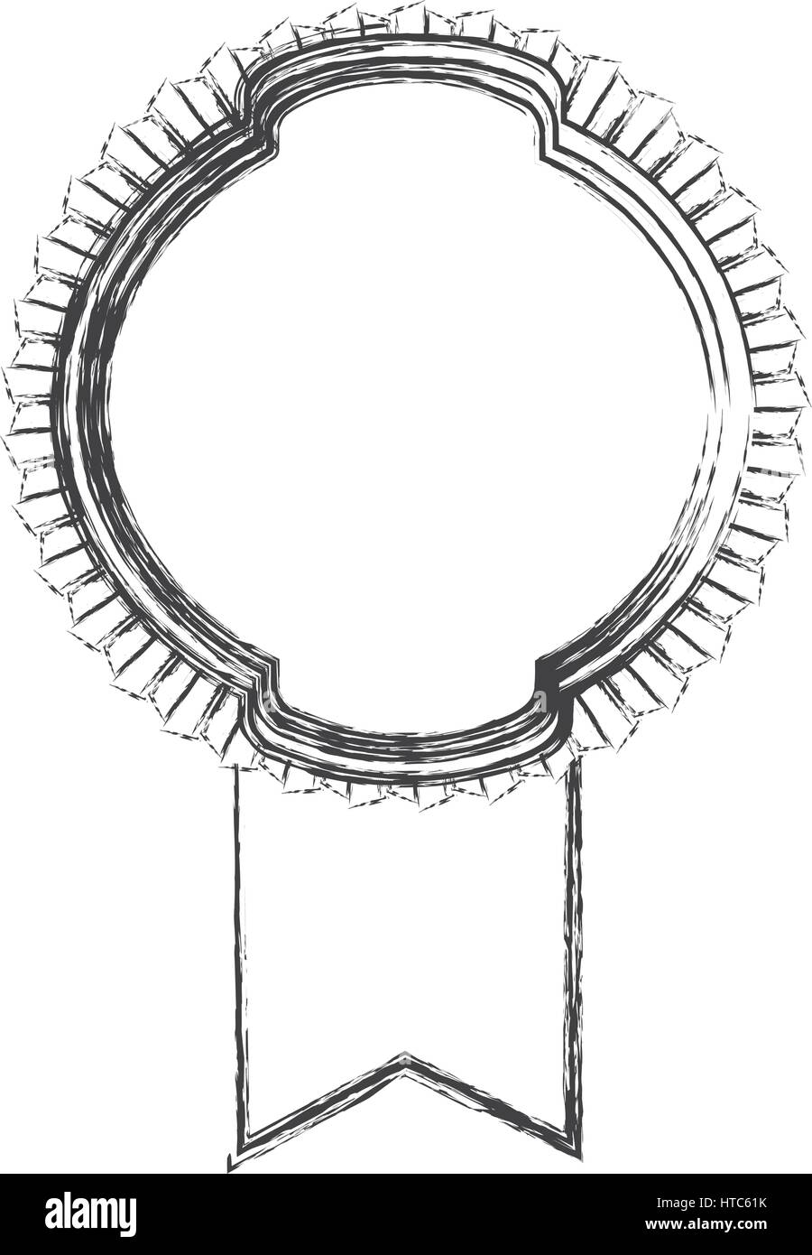 monochrome sketch of circular emblem with wide ribbon in the bottom ...